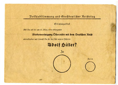 "Ballot from Anschluss referendum, 10 April 1938" by German Reich